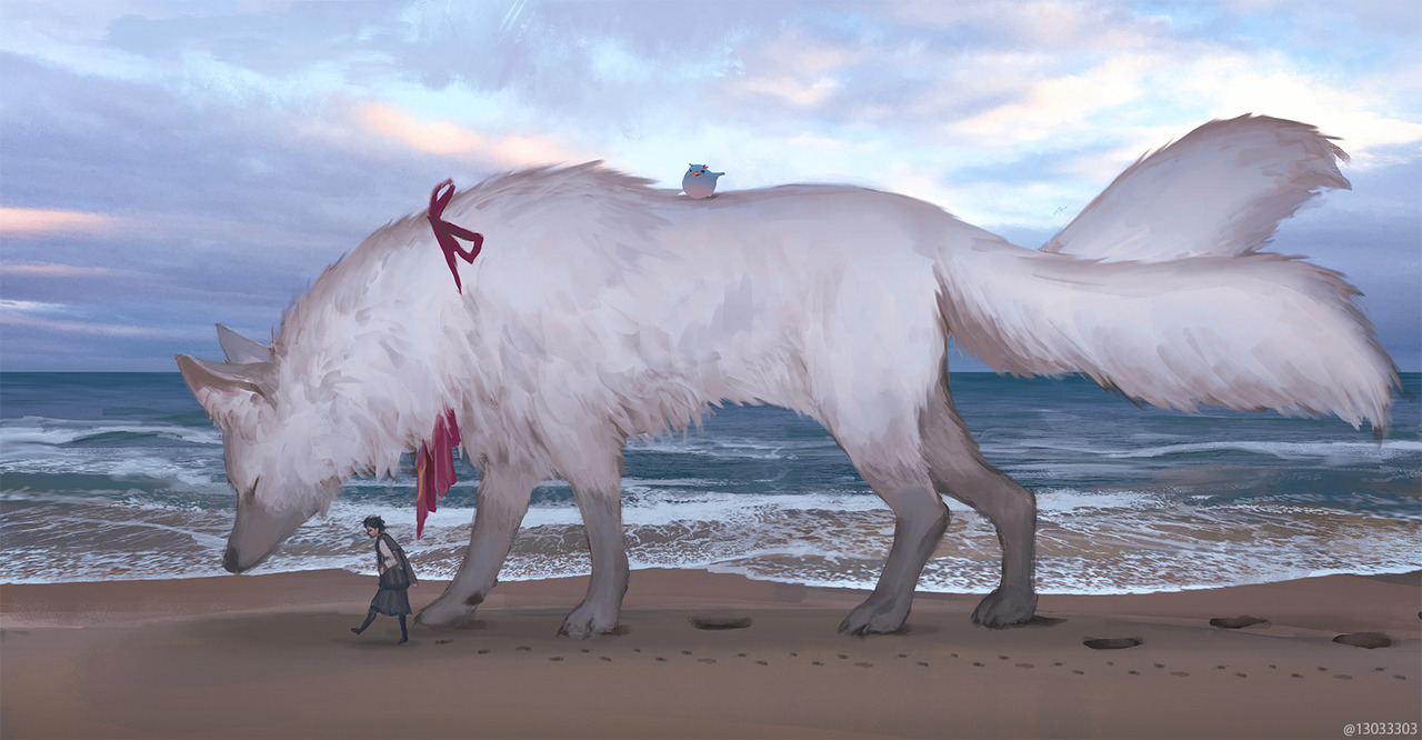 讓毛茸茸的牠給你滿滿依靠與慰藉，日本插畫家 Monokubo 描繪一個與巨型動物共存的奇幻世界！ | FLiPER - 生活藝文誌